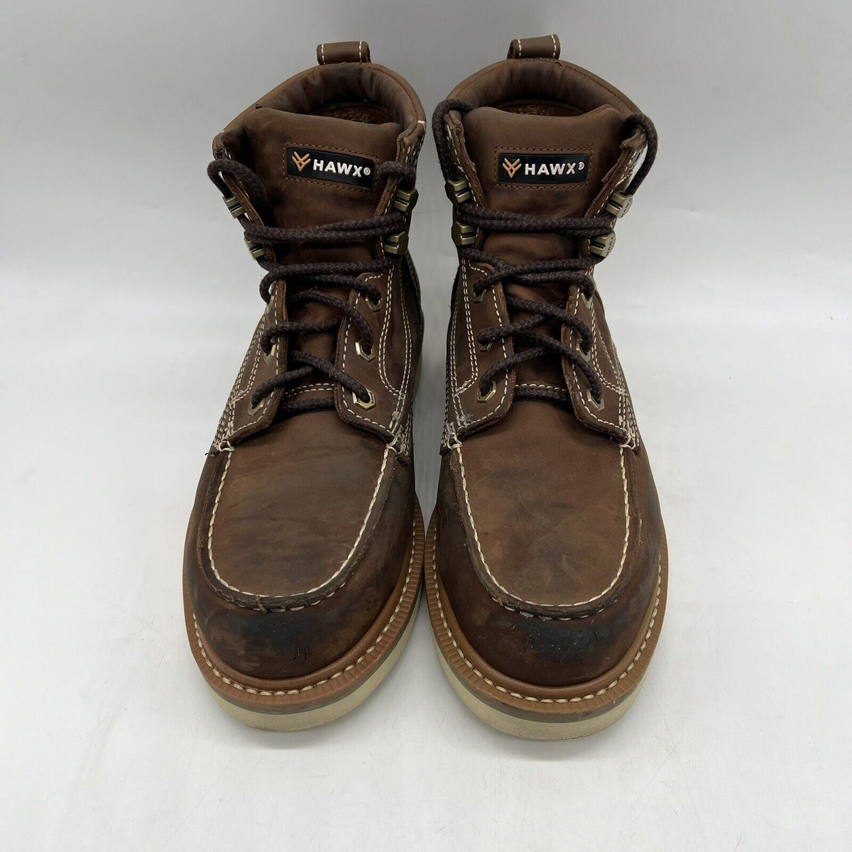 Hawx Men's Work Boots Brown Leather Lace Up Steel Toe Grade WULM-4 Siz ...